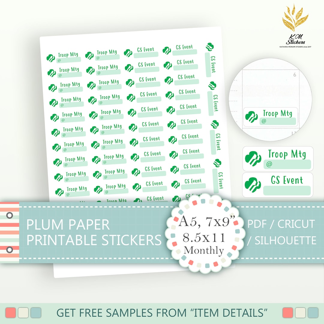Printable Girl Scout Stickers, A5, 7x9, 8.5x11, Monthly and Vertical ...