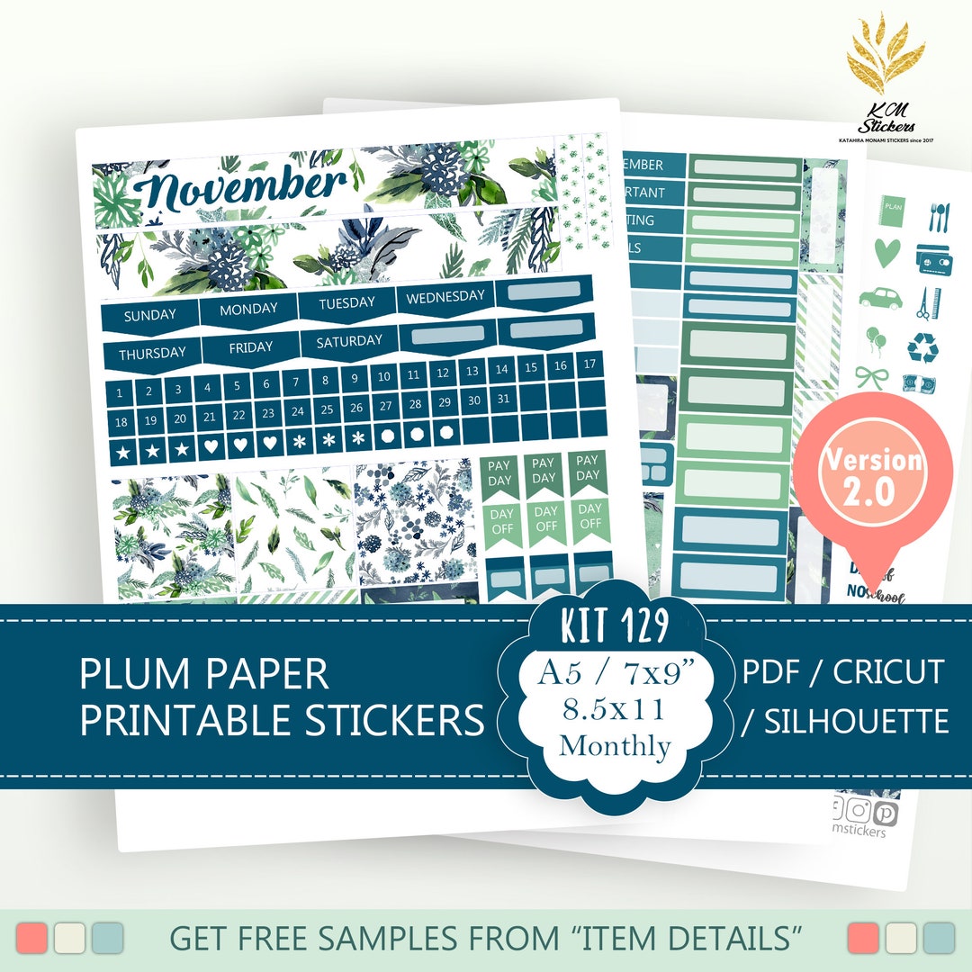 KIT 129, Printable November Kit Version 2.0 2021 Design for A5, 7x9, 8 ...