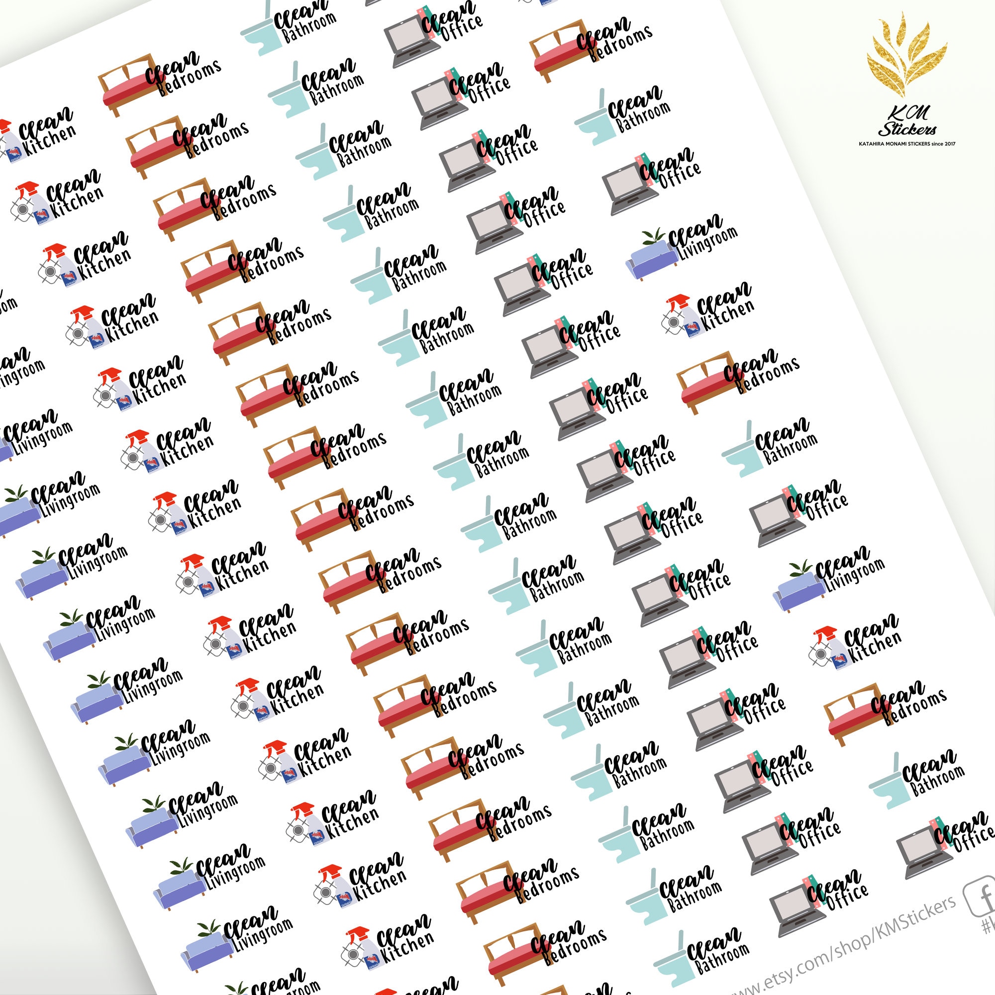 Printable Mini Clean Stickers Clean Livingroom Kitchen | Etsy