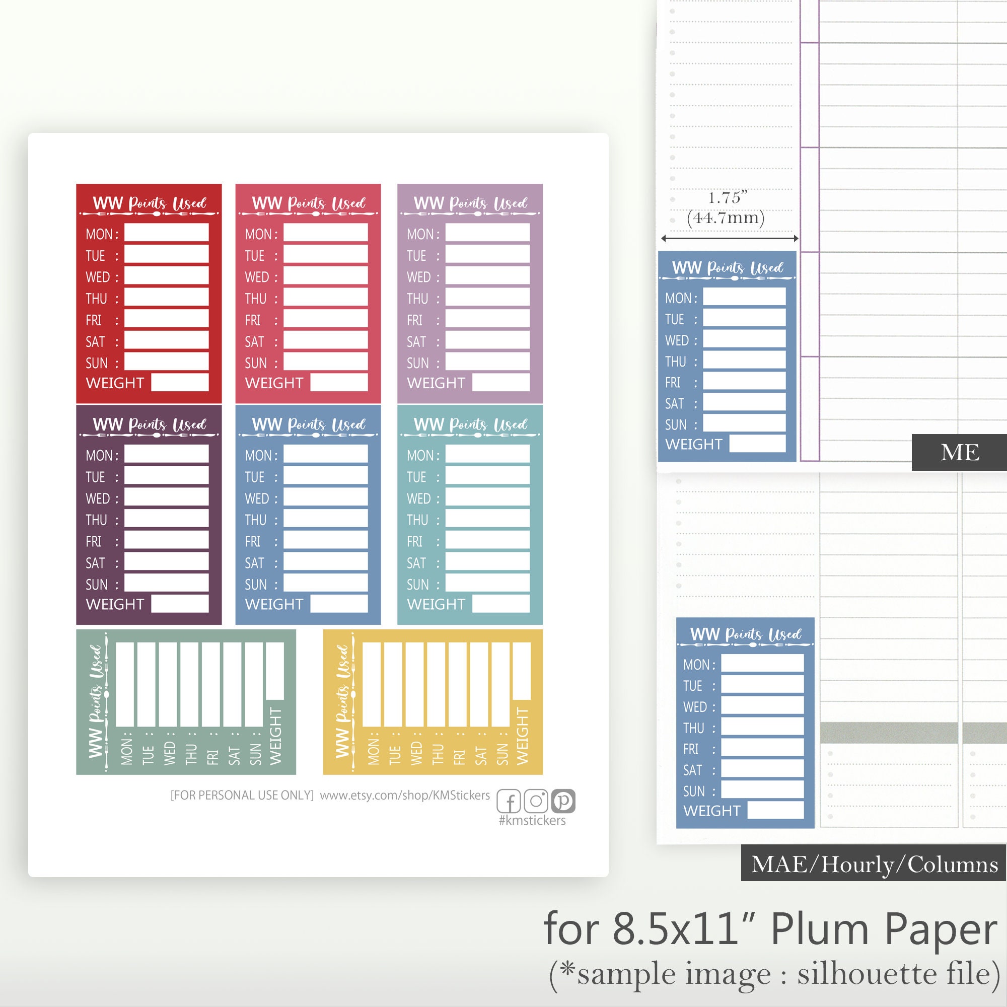 Printable WW weight Watchers Points Used Sidebar Stickers - Etsy