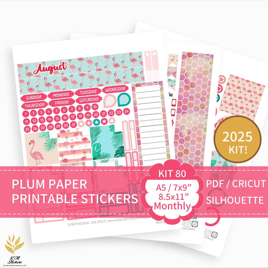 KIT 80_2025, Flamingos, Printable August Kit for A5, 7x9, 8.5x11 Plum ...