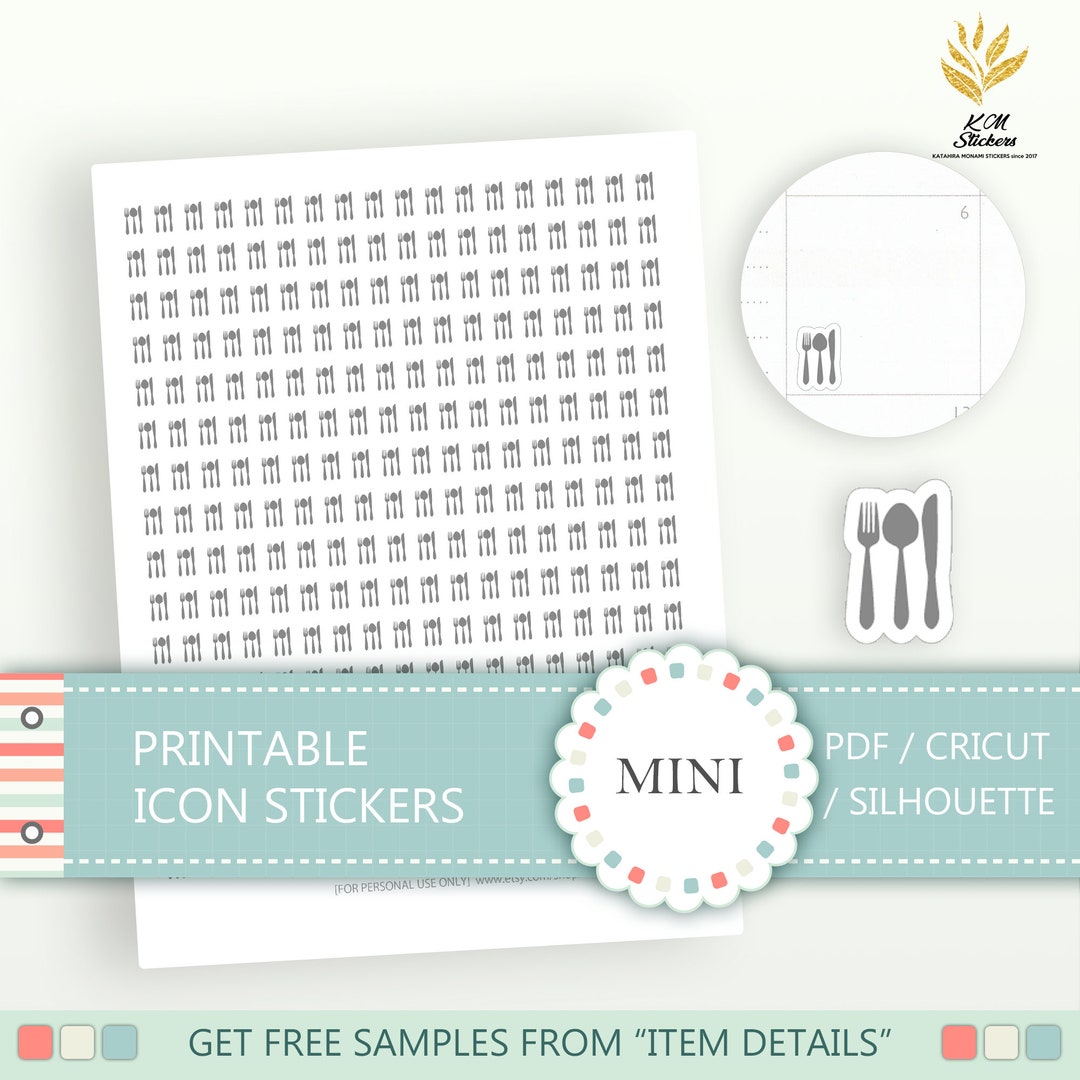 Printable Mini Cutlery Stickers Planner Stickers Meals - Etsy