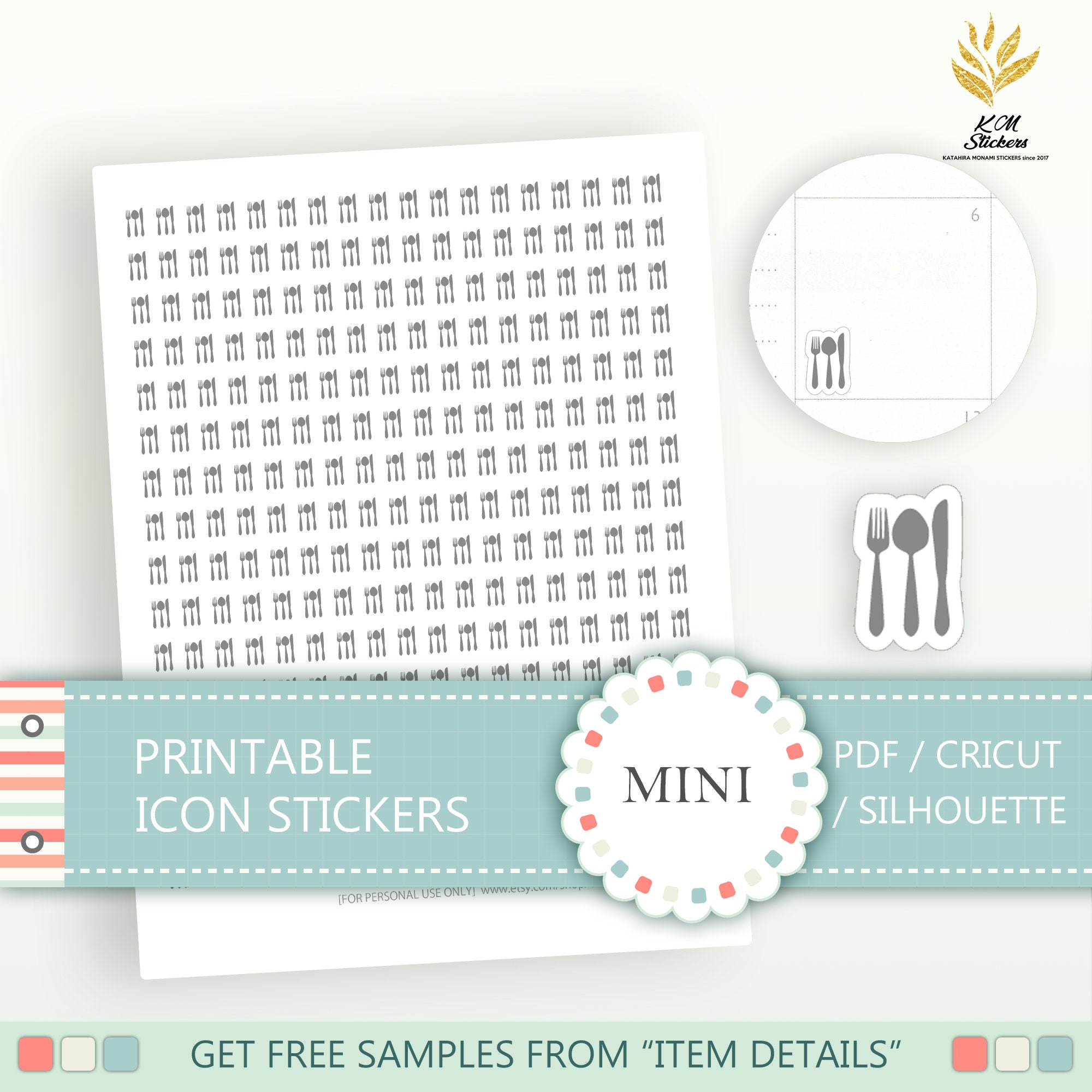 Printable Mini Cutlery Stickers Planner Stickers Meals | Etsy