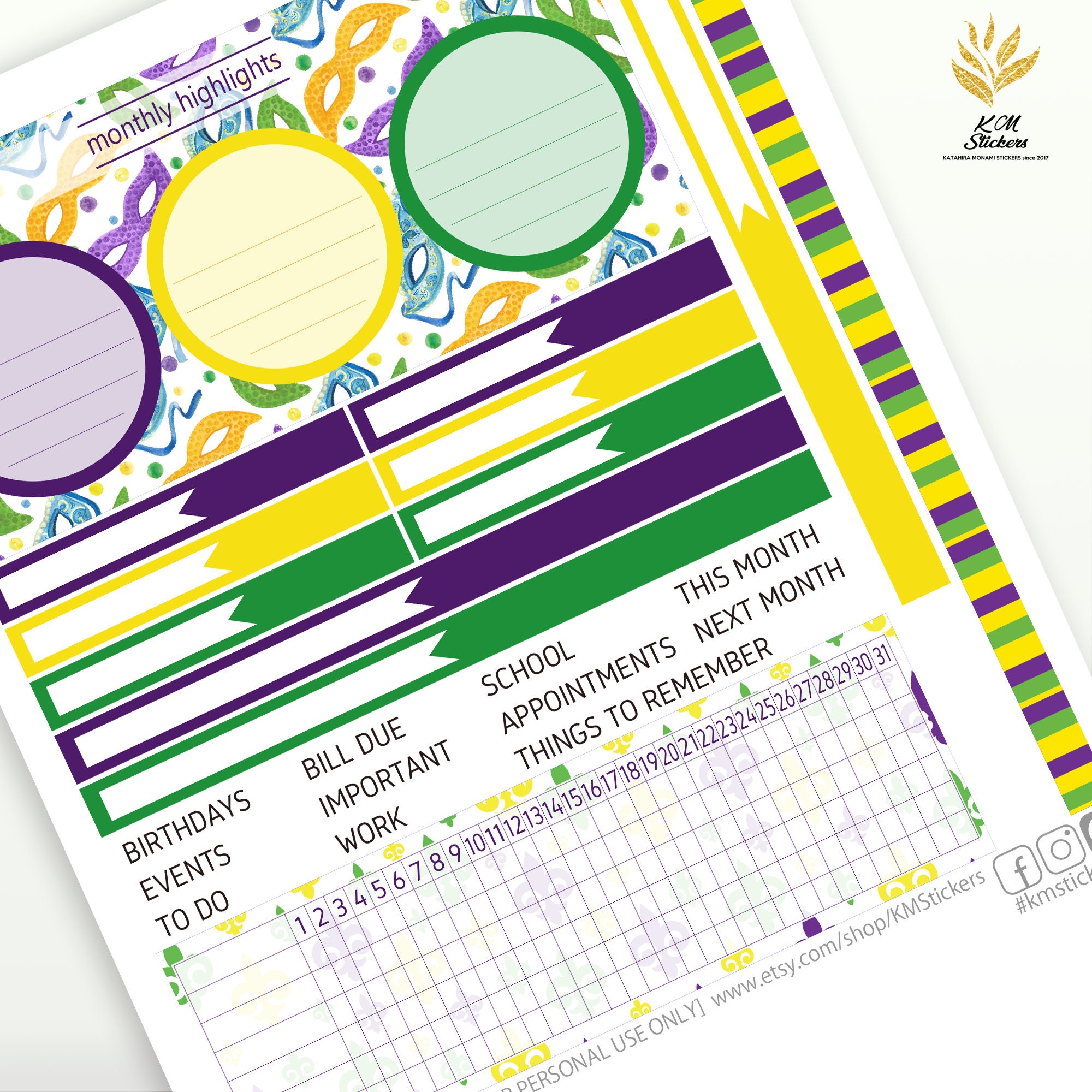 KIT 122 Printable Monthly Highlights Kit Version 2.0 mardi | Etsy