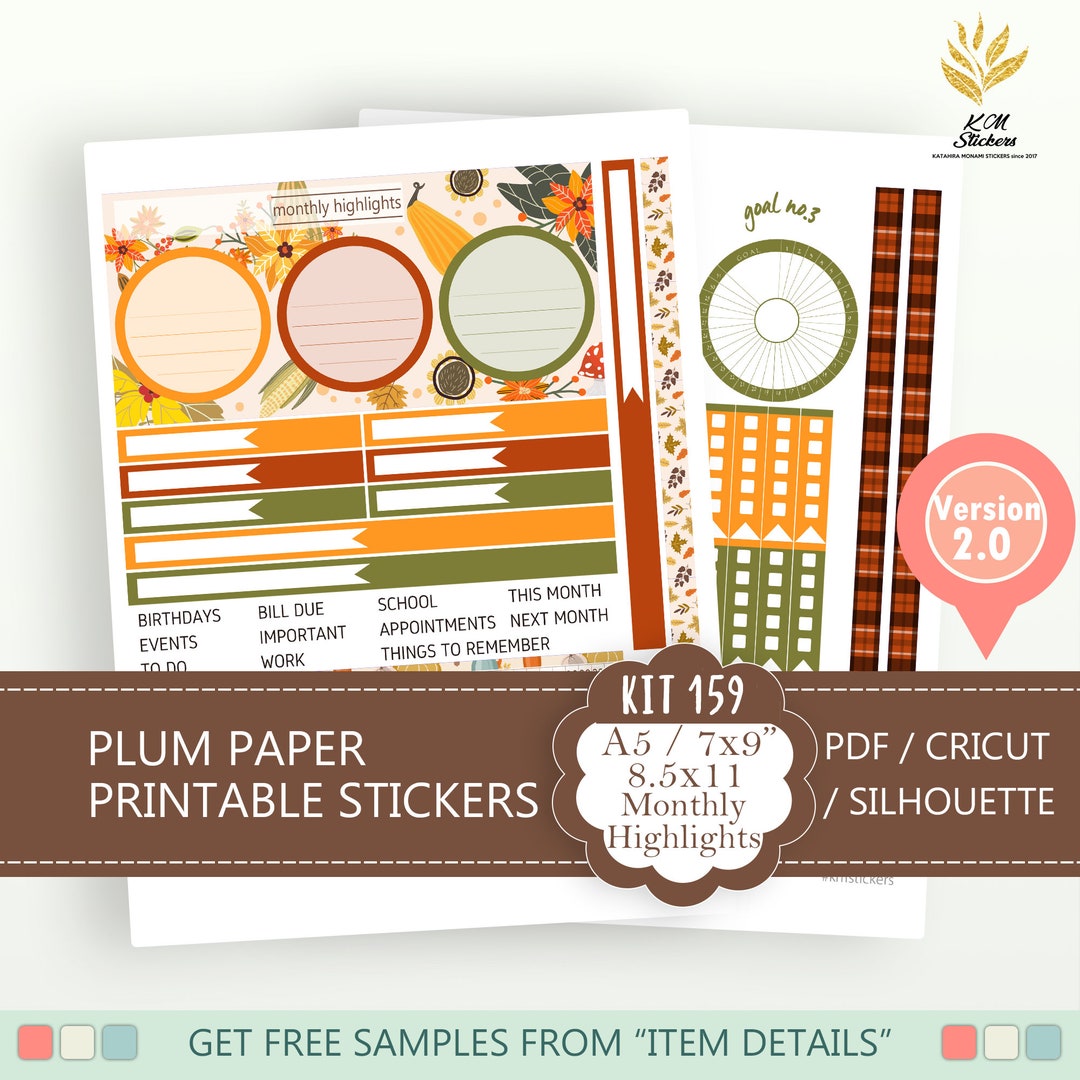 KIT 159, Printable Monthly Highlights Kit Version 2.0 for A5, 7x9, 8 ...