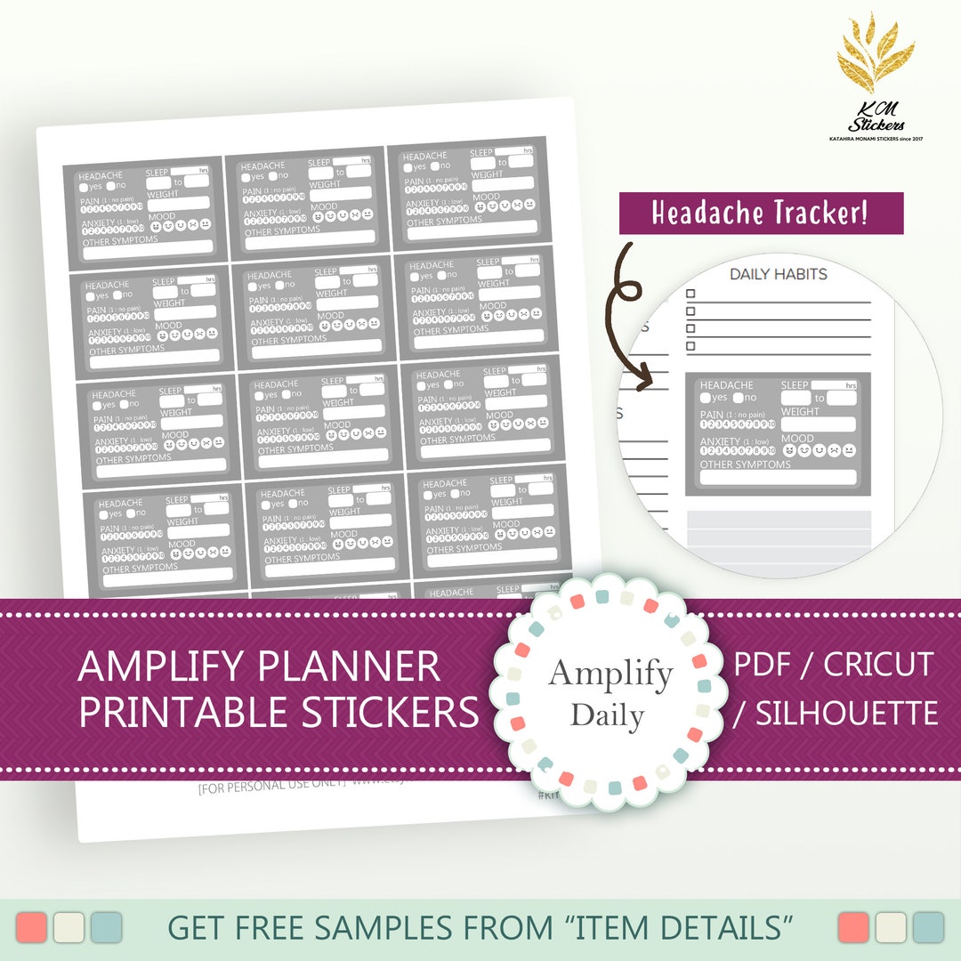 Printable Daily Headache Tracker Stickers for Amplify Planner - Etsy