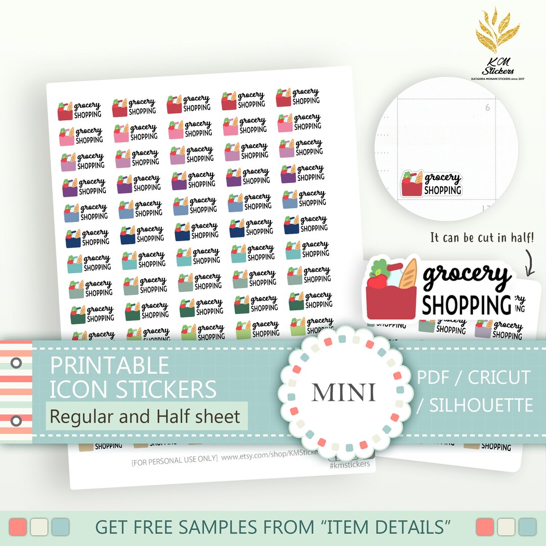 Printable Mini Grocery Shopping Stickersregular and Half Sheet Size ...