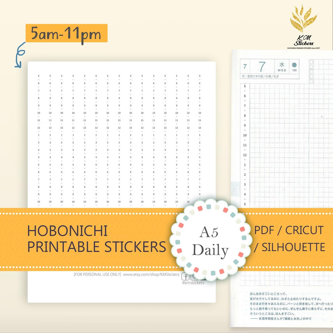 Printable HOBONICHI A5 DAILY Long Time Strip Stickers, 5am-11pm (cat ...