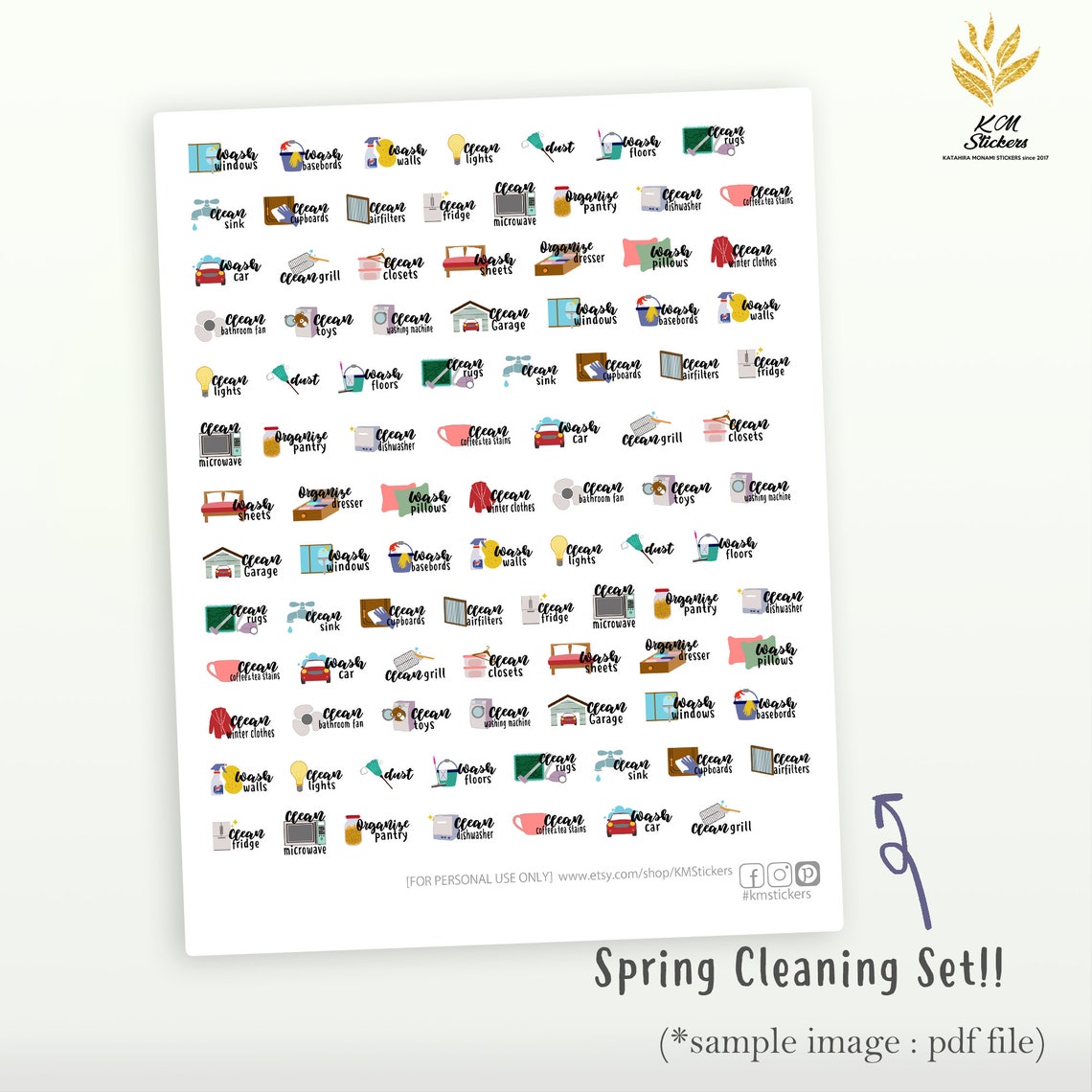 Printable Mini Clean Stickers Clean Livingroom Kitchen | Etsy