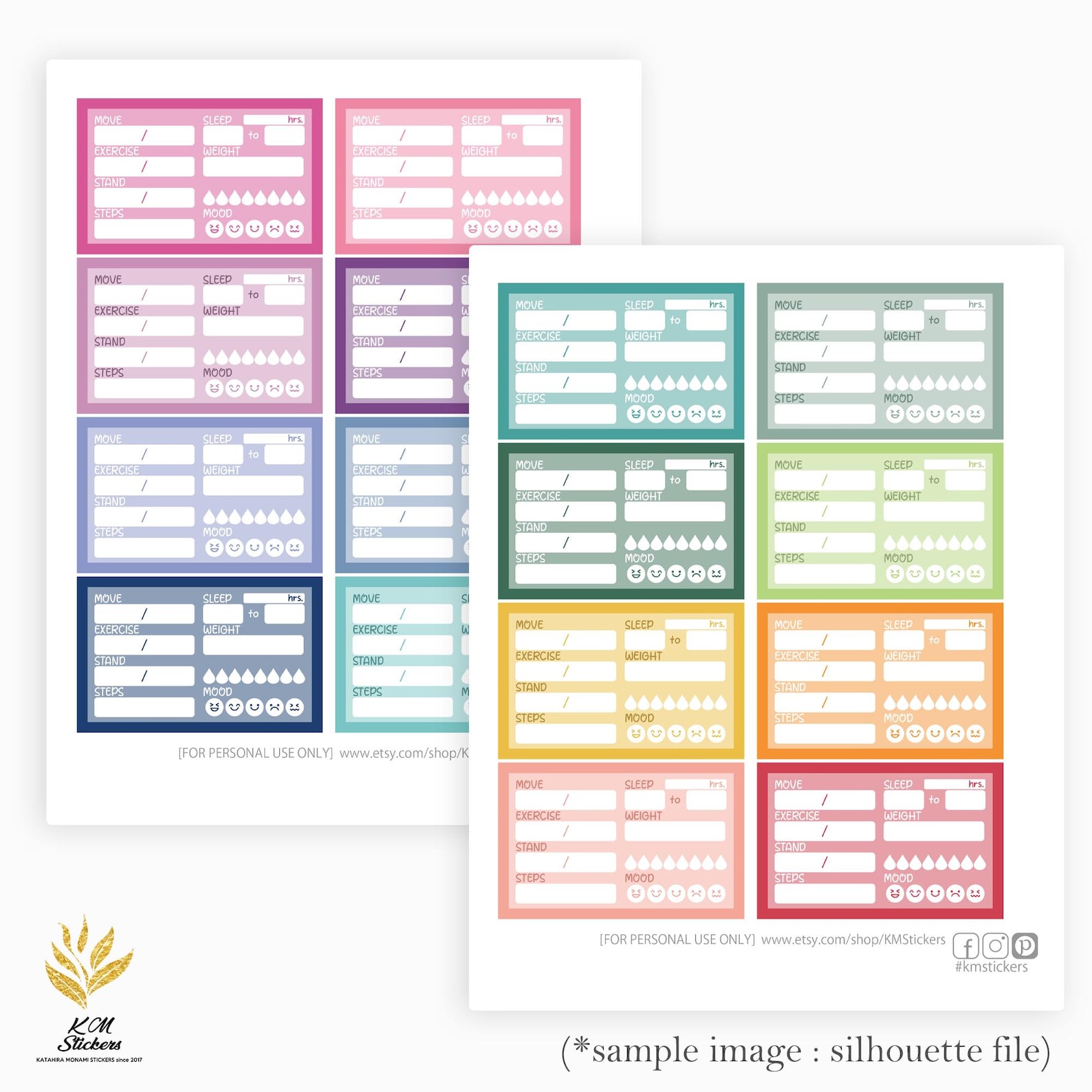 Printable Health Tracker Stickers, A5, 7x9, 8.5x11 Daily Plum Paper ...