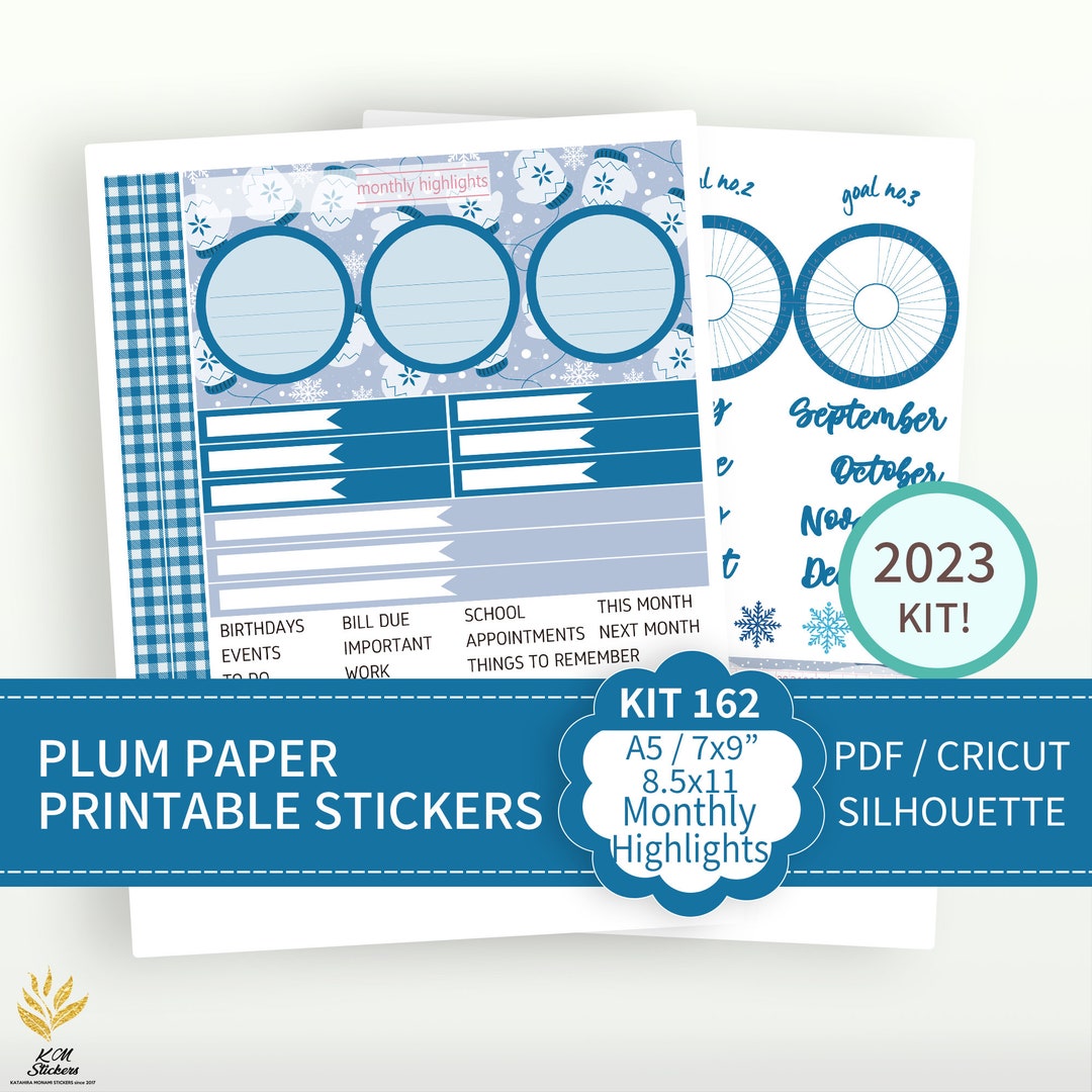 KIT 162, Printable Monthly Highlights Kit 2023 for A5, 7x9, 8.5x11 Plum ...