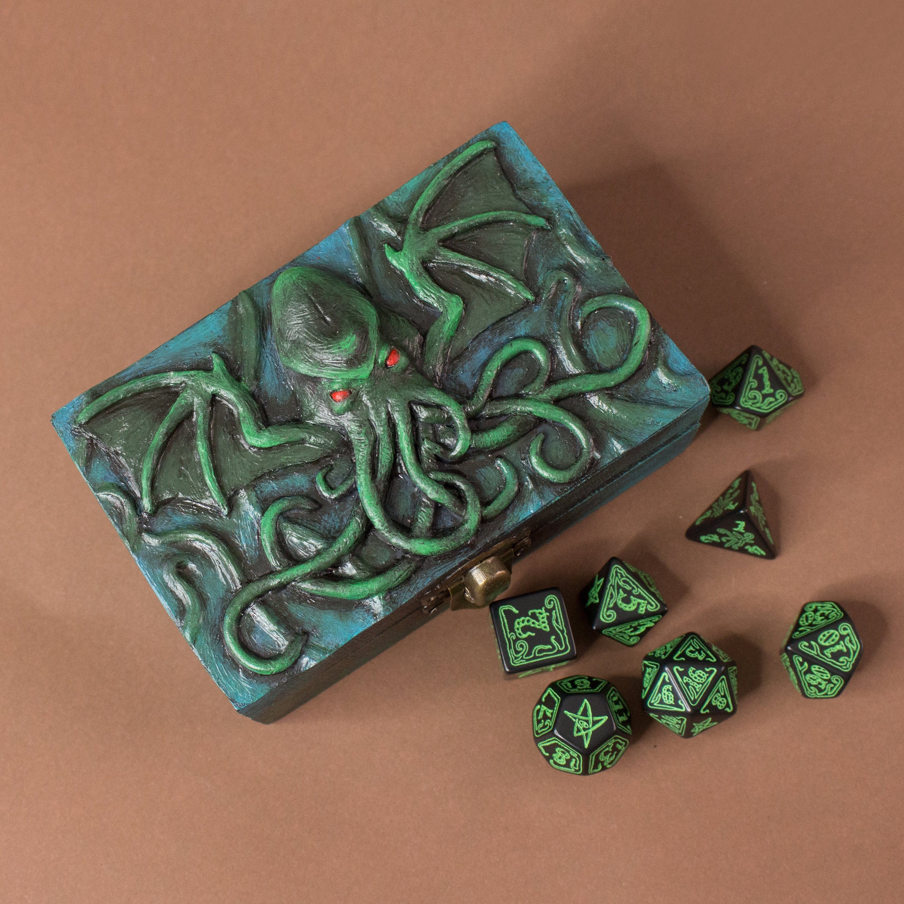 Cthulhu Lovecraft Blue and Green Wood and Resin Dice Box Holder for D&D ...