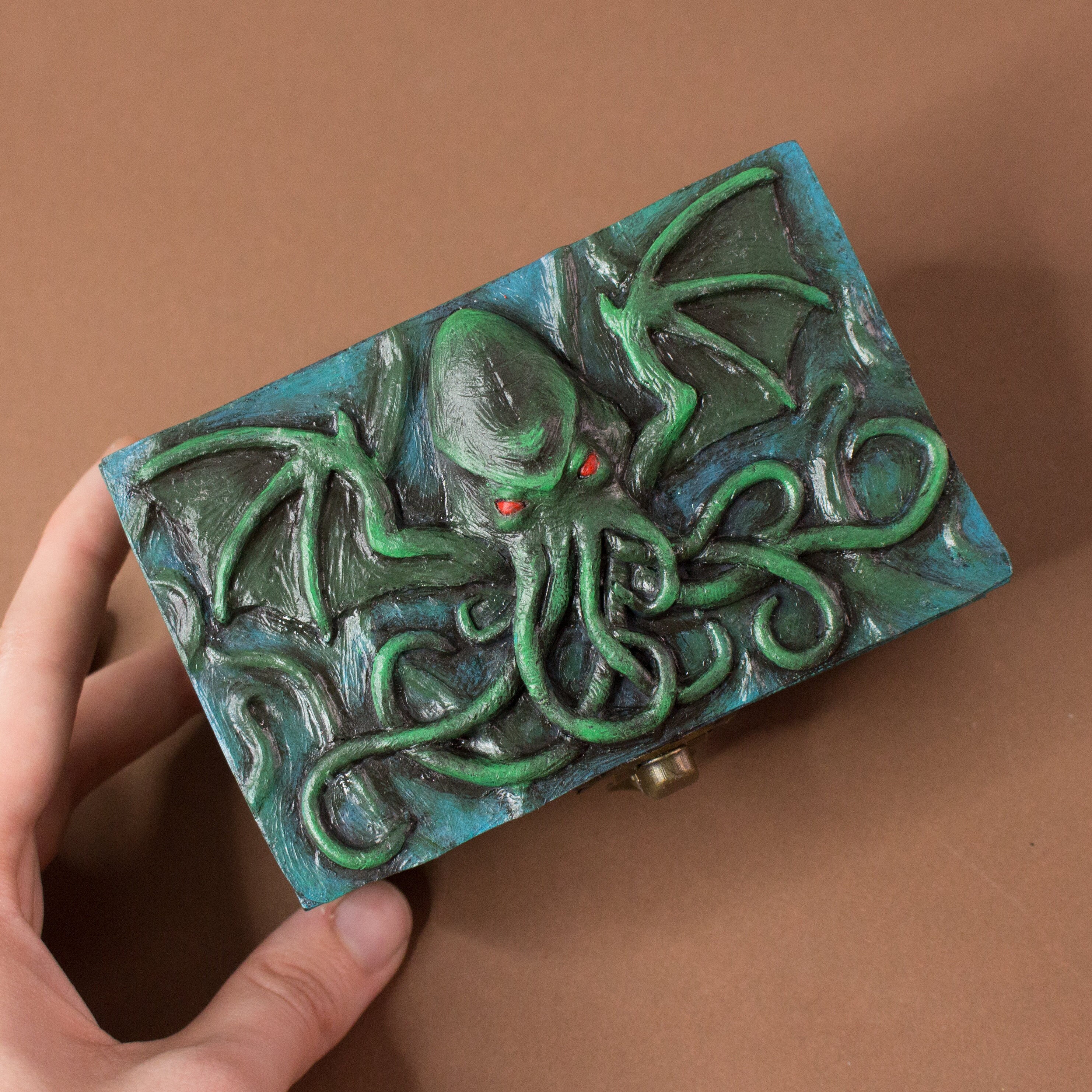 Cthulhu Lovecraft Blue and Green Wood and Resin Dice Box Holder for D&D ...