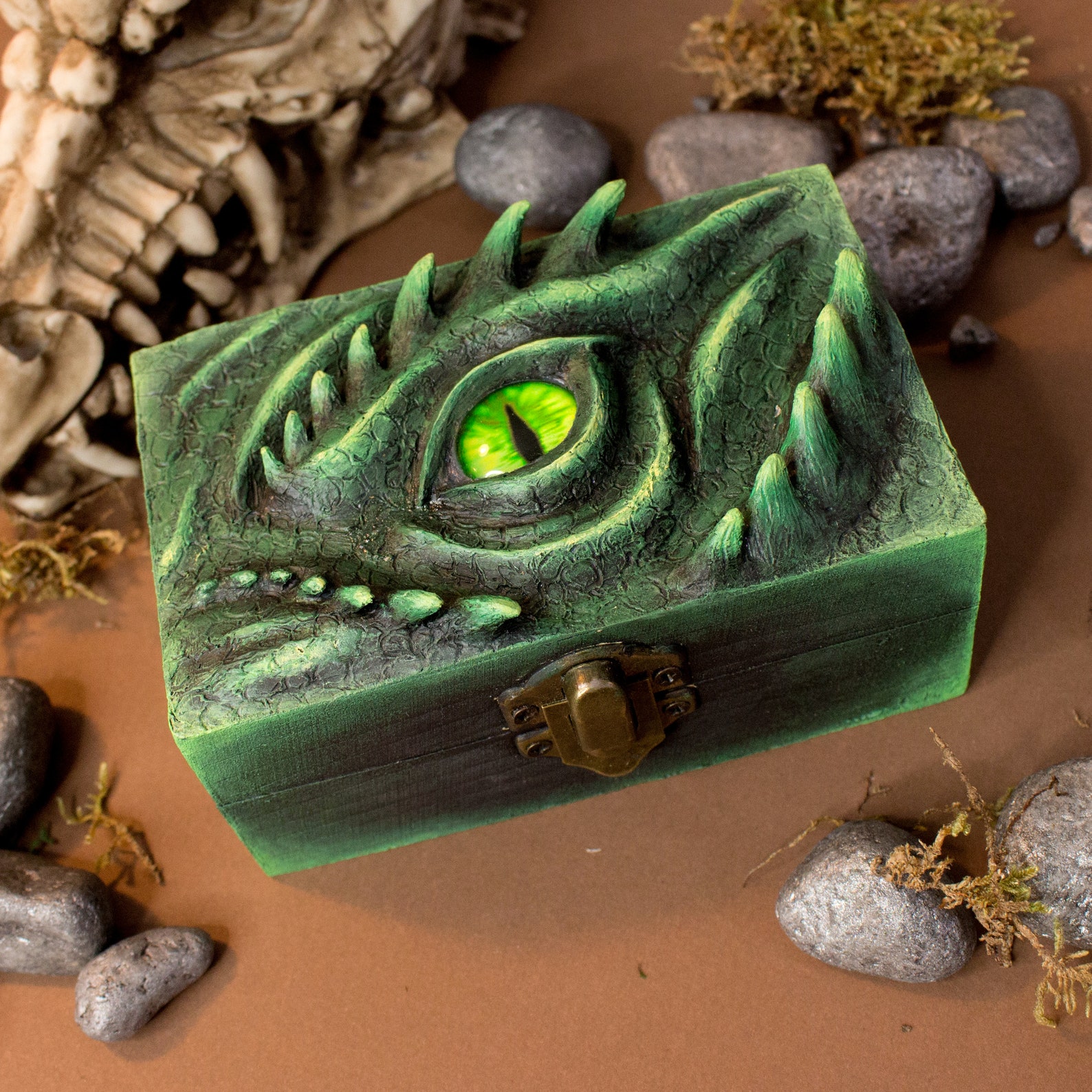Meraxes Blue, Green and Red Dragon Wood and Resin Dice Box Holder for D ...