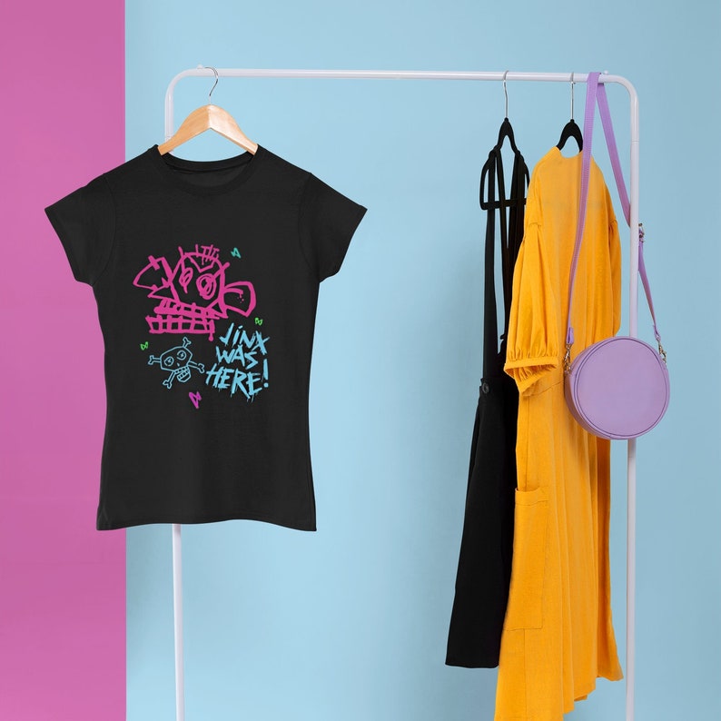 Jinx Arcane Unisex Black T-shirt, Jinx Was Here Boom Monkey Graffiti ...