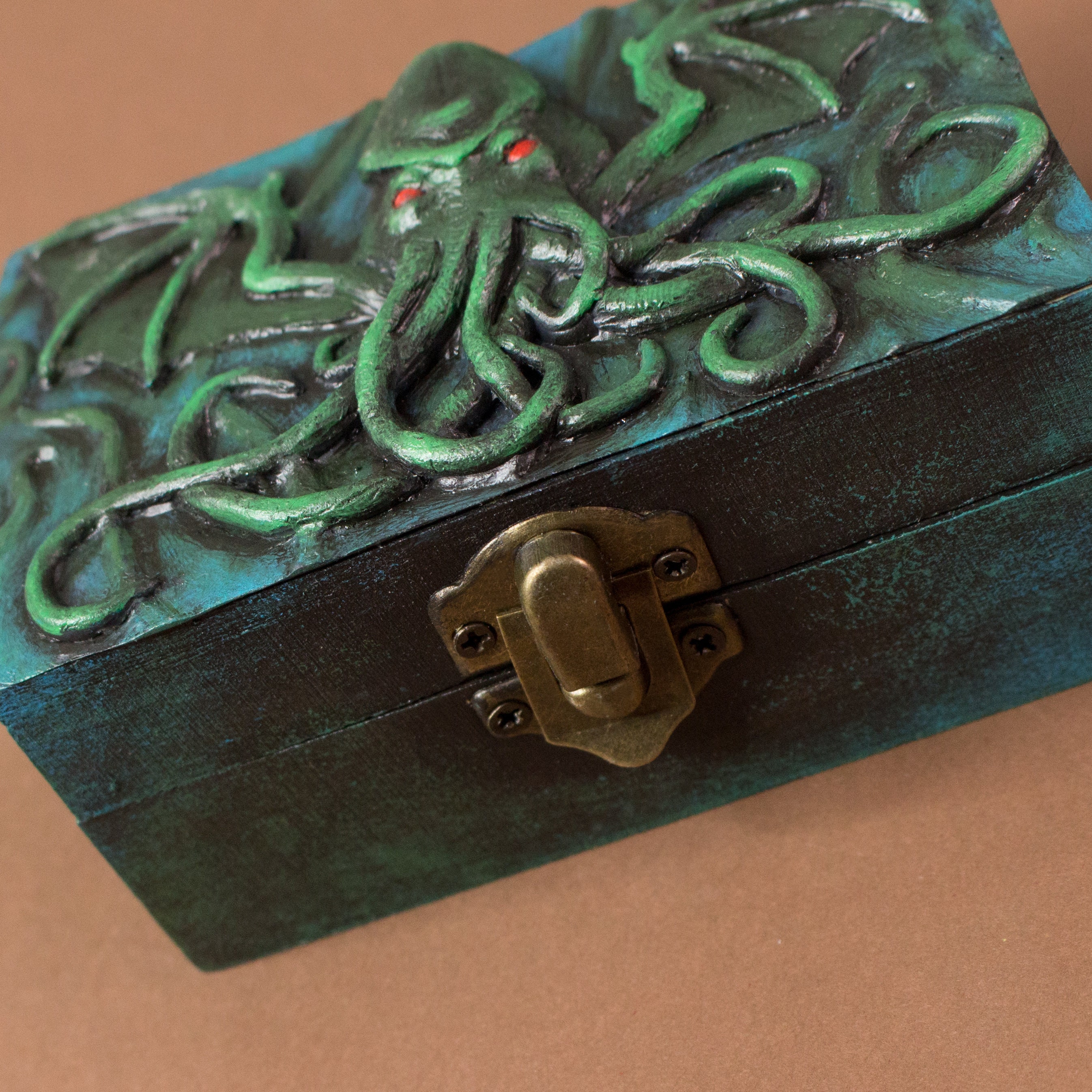 Cthulhu Lovecraft Blue and Green Wood and Resin Dice Box Holder for D&D ...