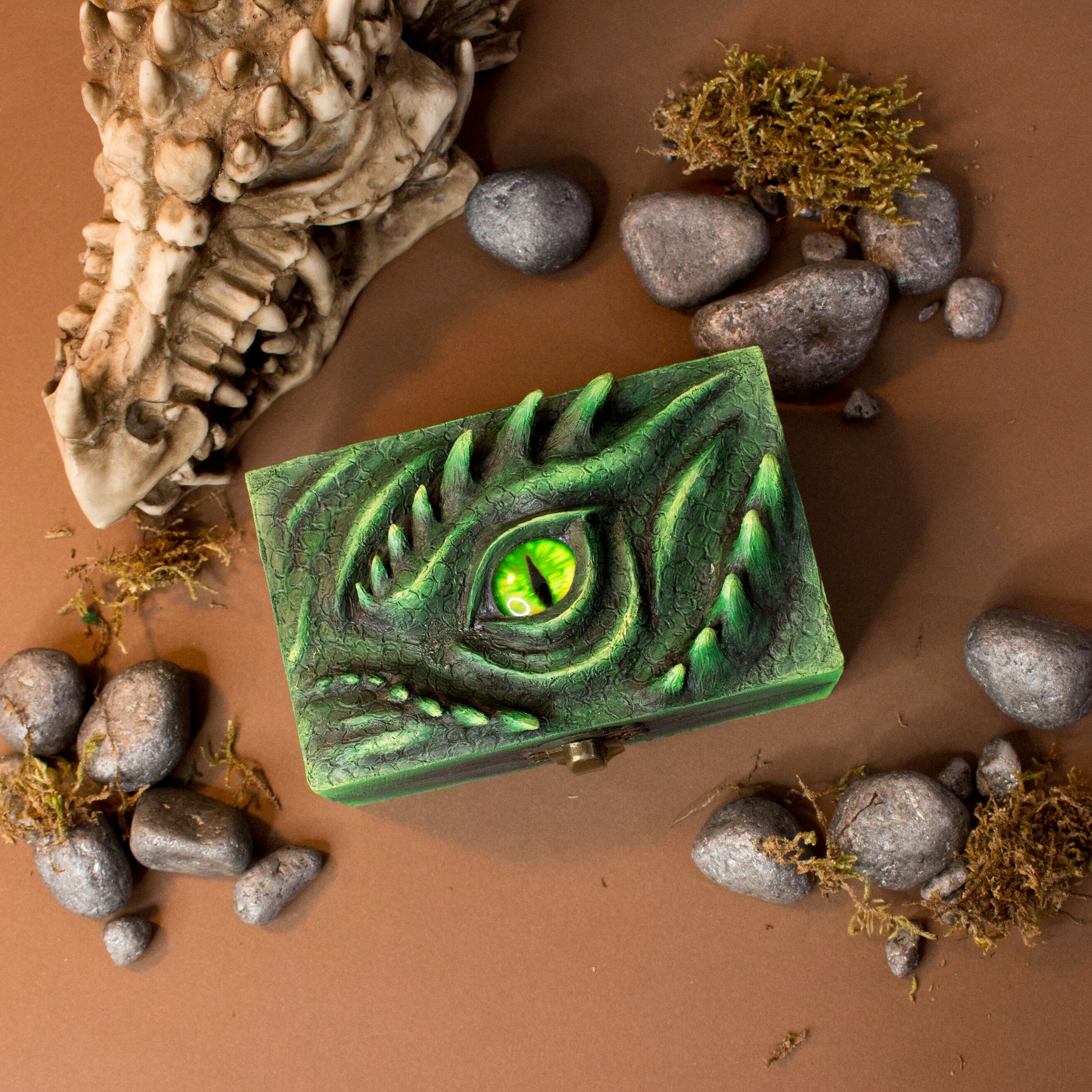 Meraxes Blue, Green and Red Dragon Wood and Resin Dice Box Holder for D ...