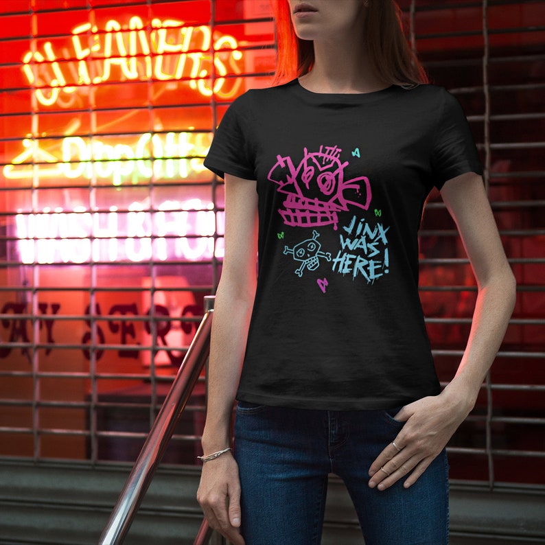 Jinx Arcane Unisex Black T-shirt, Jinx Was Here Boom Monkey Graffiti ...