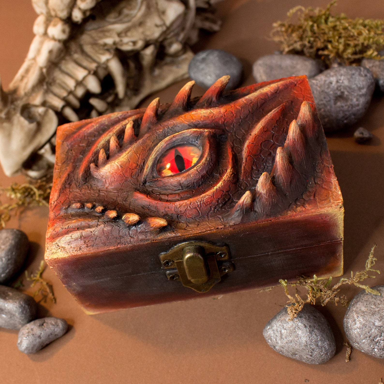 Meraxes Blue, Green and Red Dragon Wood and Resin Dice Box Holder for D ...