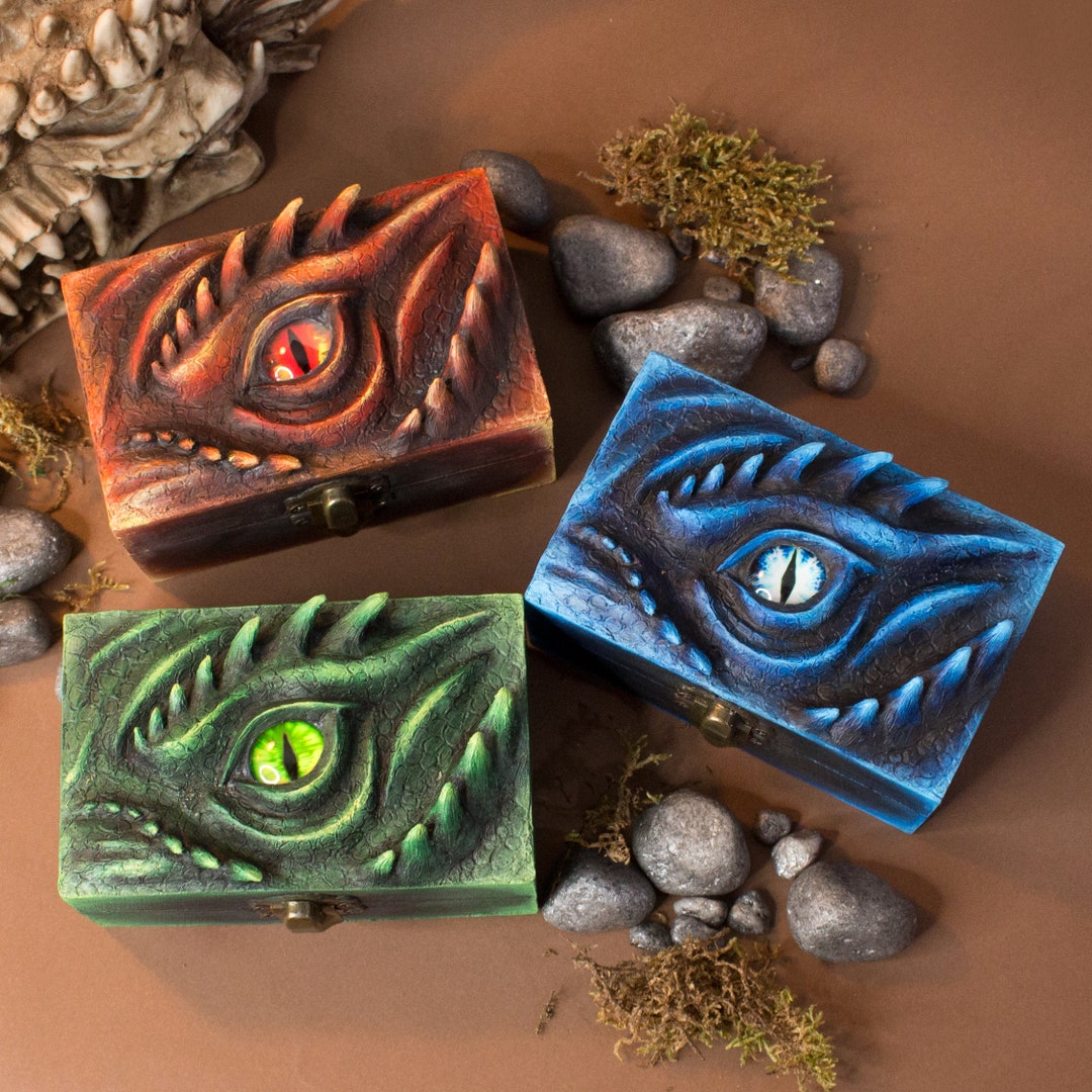Meraxes Blue, Green and Red Dragon Wood and Resin Dice Box Holder for D ...