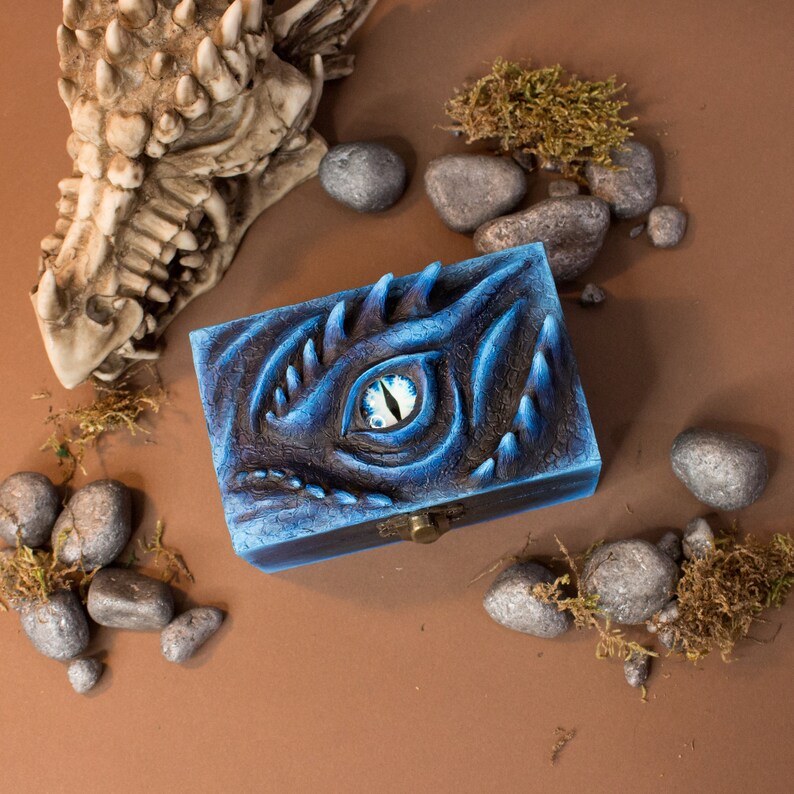 Meraxes Blue, Green and Red Dragon Wood and Resin Dice Box Holder for D ...