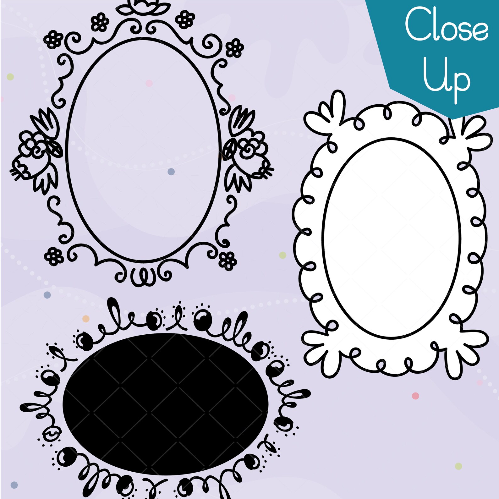 Oval Doodle Frames Hand Drawn Floral Border & Decorative | Etsy