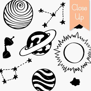 Outer Space Hand Drawn Graphics | Planets, Astronauts and Rocket Ship ...