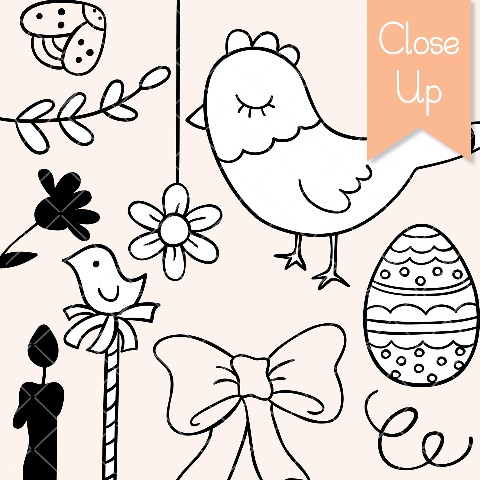 Easter Doodles Clip Art | Hand Drawn Decorated Eggs, Bunny, Flowers ...