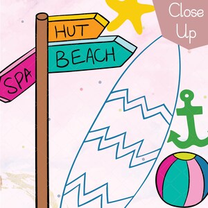 Summer Season Colored Doodles Hand Drawn Beach Coconut Tree Clip Art ...