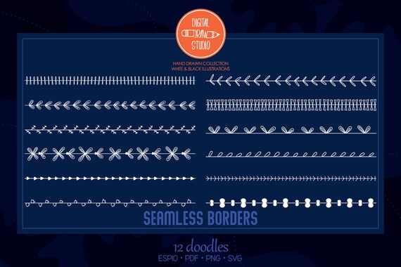 12 Seamless Borders Hand Drawn Graphic White Lines | Etsy