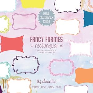 Colored Fancy Rectangular Frames Hand Drawn Border Clip Art | Etsy