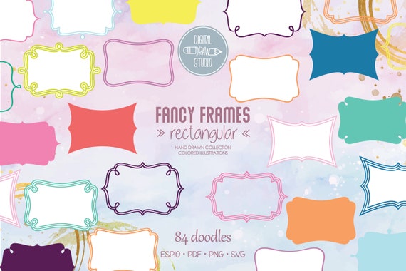 Colored Fancy Rectangular Frames Hand Drawn Border Clip Art | Etsy