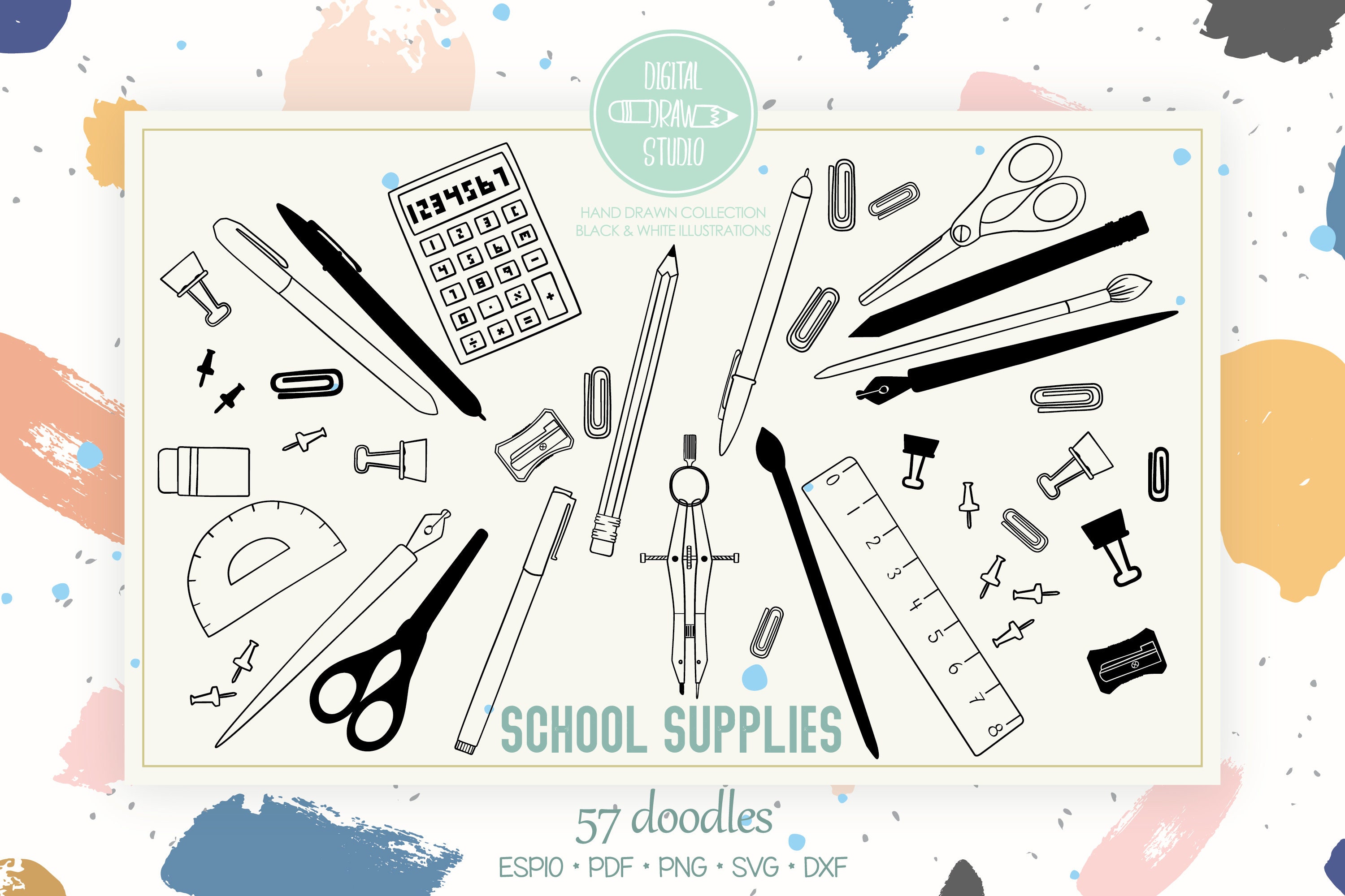 School Supplies Doodles Hand Drawn Stationary Clip Art - Etsy