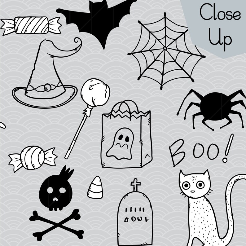 90 Halloween Clip Art Hand Drawn Ghost & Spooky Doodles | Etsy