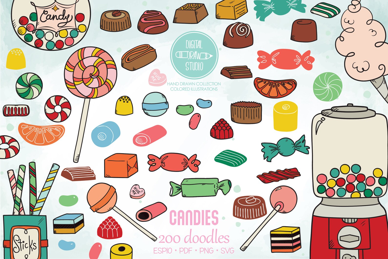 Candies Hand Drawn Graphic Colorful Lollipop Chocolate - Etsy Canada