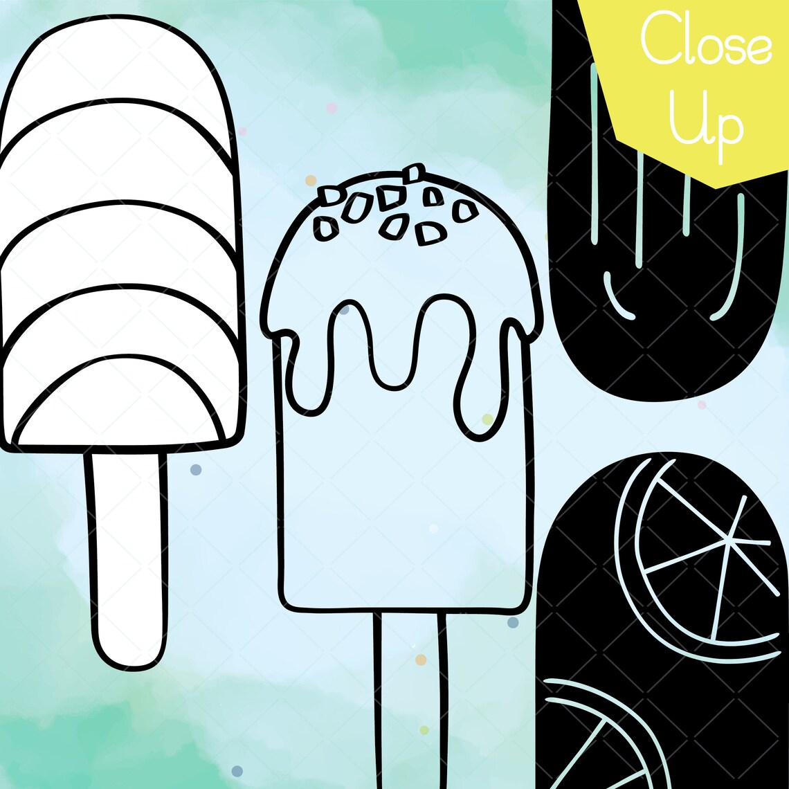 Popsicle Hand Drawn Graphic Frozen Treat Outline Drawing - Etsy