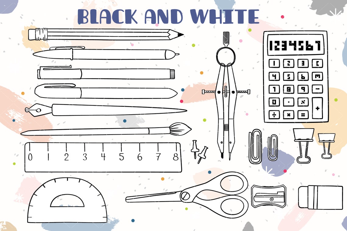 School Supplies Doodles Hand Drawn Stationary Clip art | Etsy