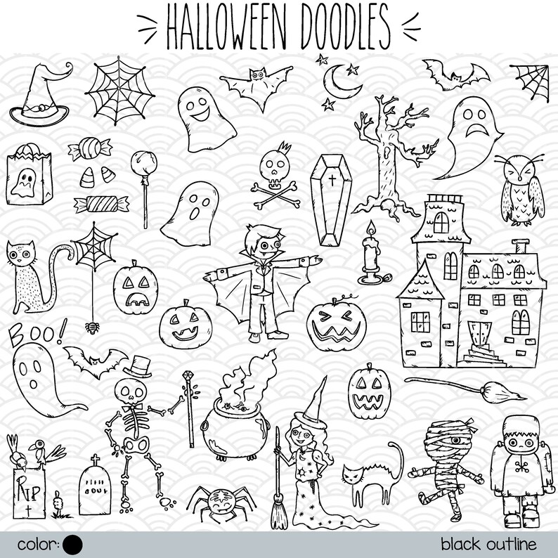 90 Halloween Clip Art Hand Drawn Ghost & Spooky Doodles | Etsy