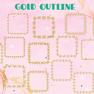 16 Square Wreaths Hand Drawn Graphic Gold Glitter Frames - Etsy Canada