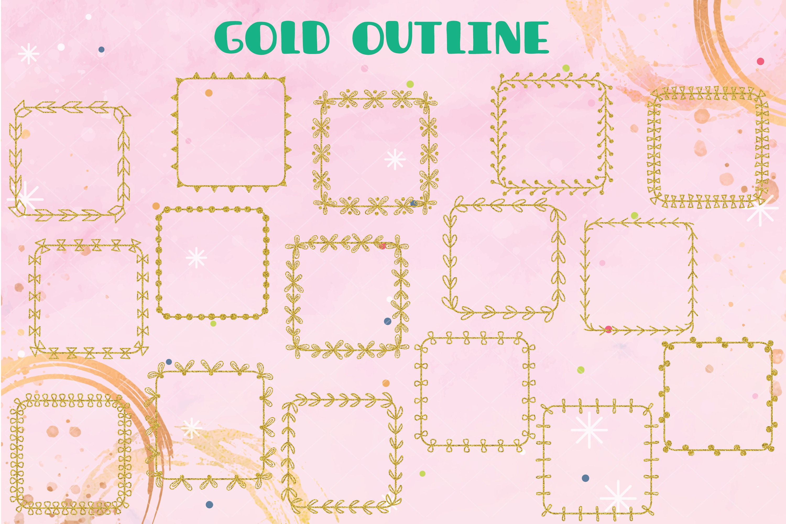 16 Square Wreaths Hand Drawn Graphic Gold Glitter Frames - Etsy Canada