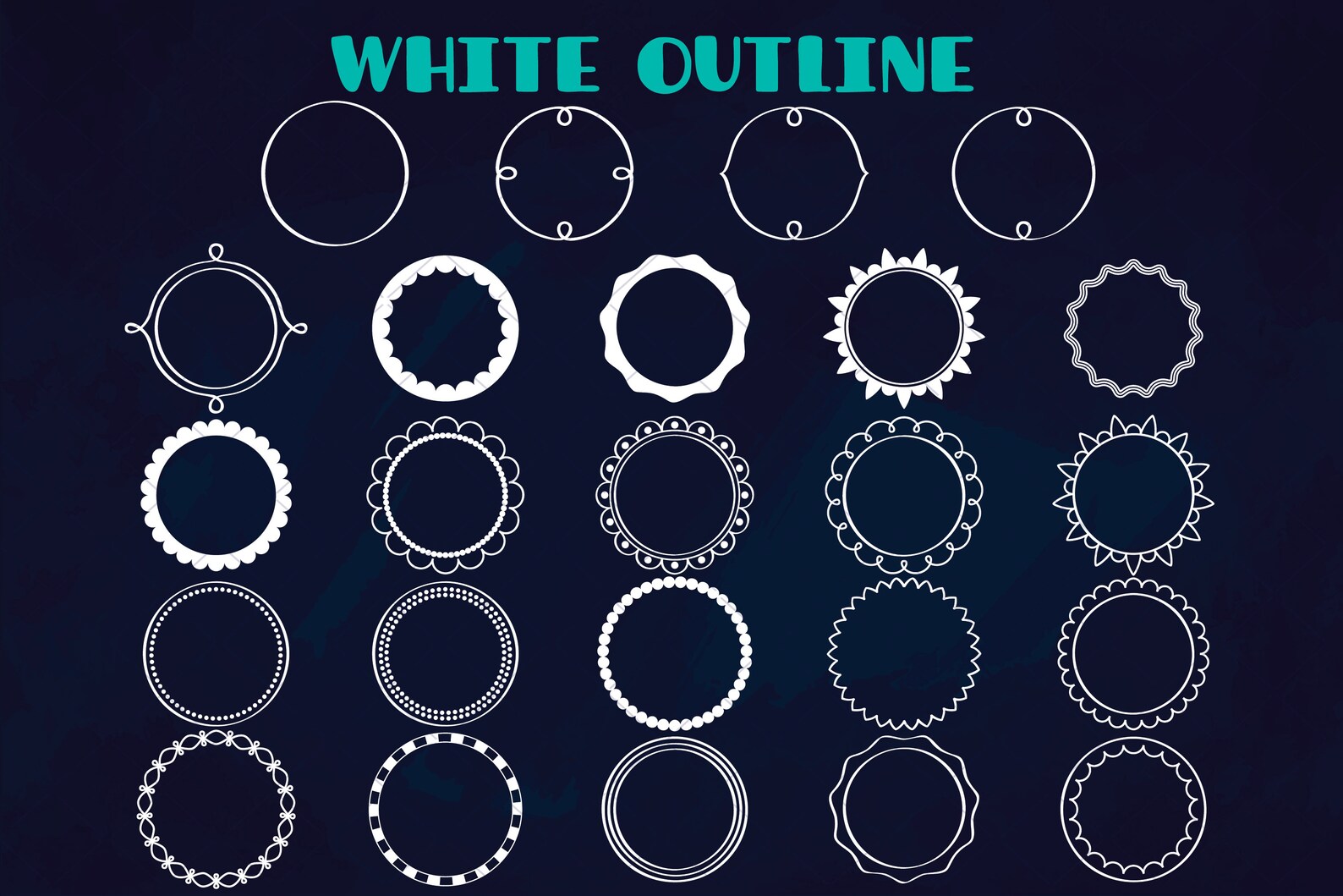 White Round Frames Hand Drawn Lines Circle Border - Etsy