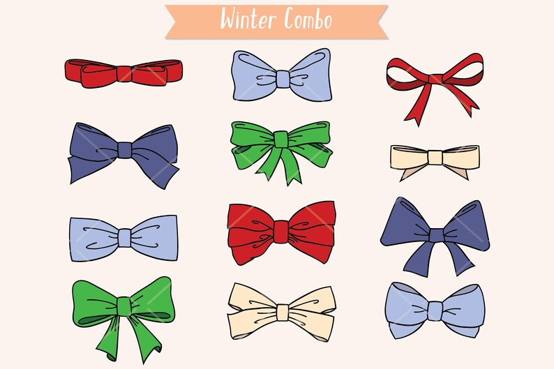 Bows Colored Clip Art | Hand Drawn Bow Tie, Hair Ribbons (png, Svg, Eps ...