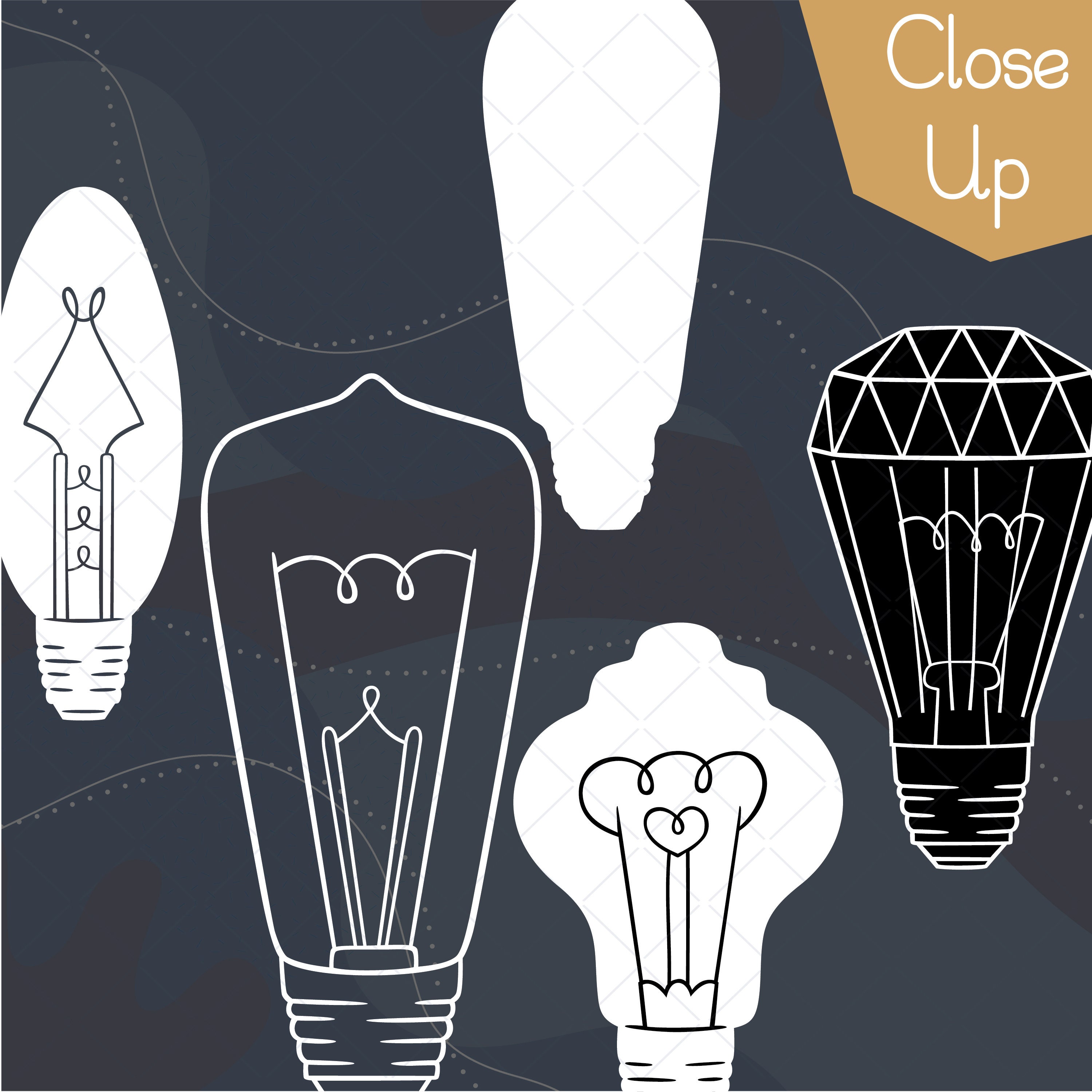 Vintage Light Bulb White Lines Hand Drawn Edison Lighting | Etsy