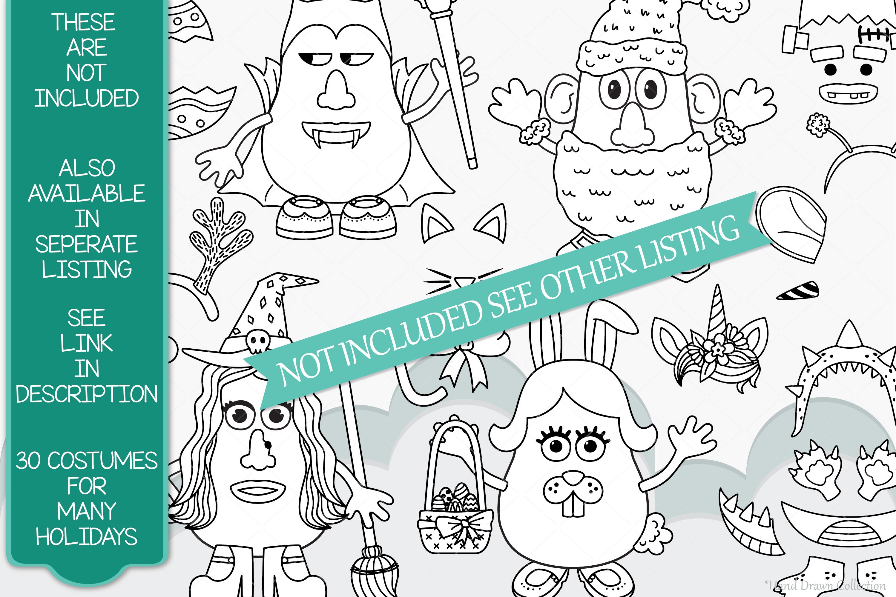 Potato Head Hand Drawn Graphic | Mr. & Mrs. Paper Doll Outline Drawing ...