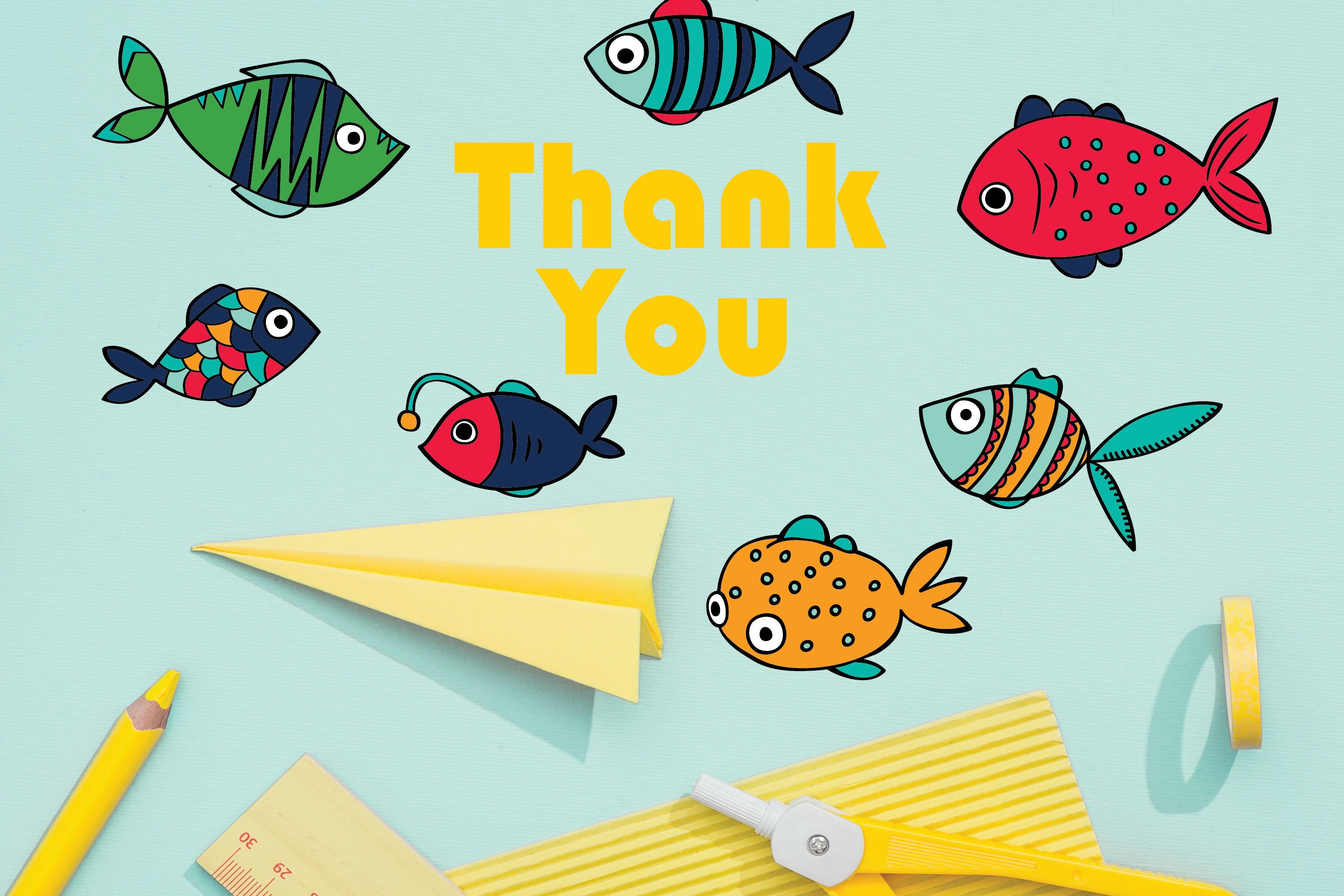 Fish Hand Drawn Graphic Colorful Tropical Animal Outline - Etsy