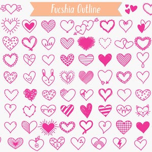 Hearts Doodle Bundle Red & Pink Hand Drawn Outline Valentine Day Love ...