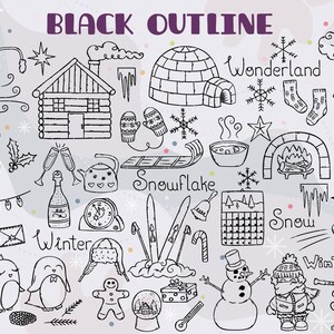 Winter Season Doodles | Hand Drawn Mittens + Igloo Clip Art | Snowman ...