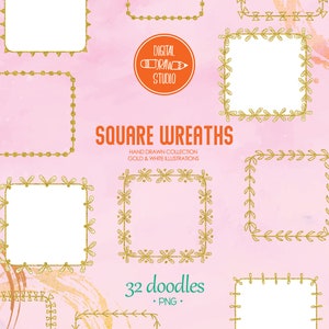 16 Square Wreaths Hand Drawn Graphic Gold Glitter Frames - Etsy Canada