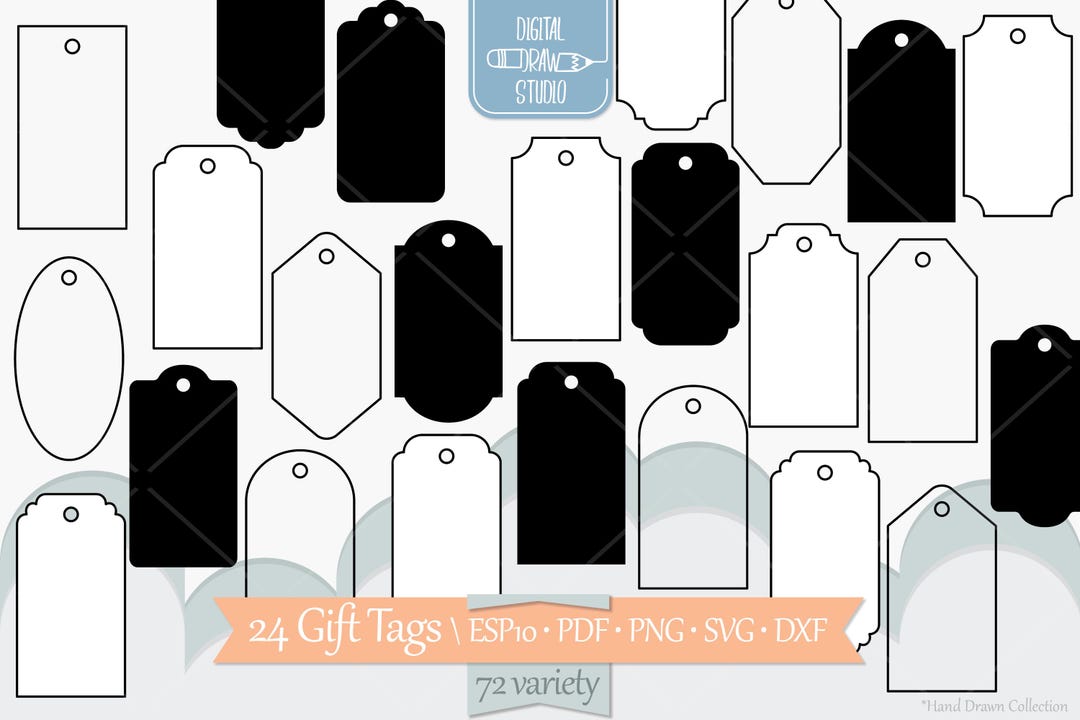 Gift Tags | Hand Drawn Labels Clip Art | Retro Shapes | Outline Drawing ...