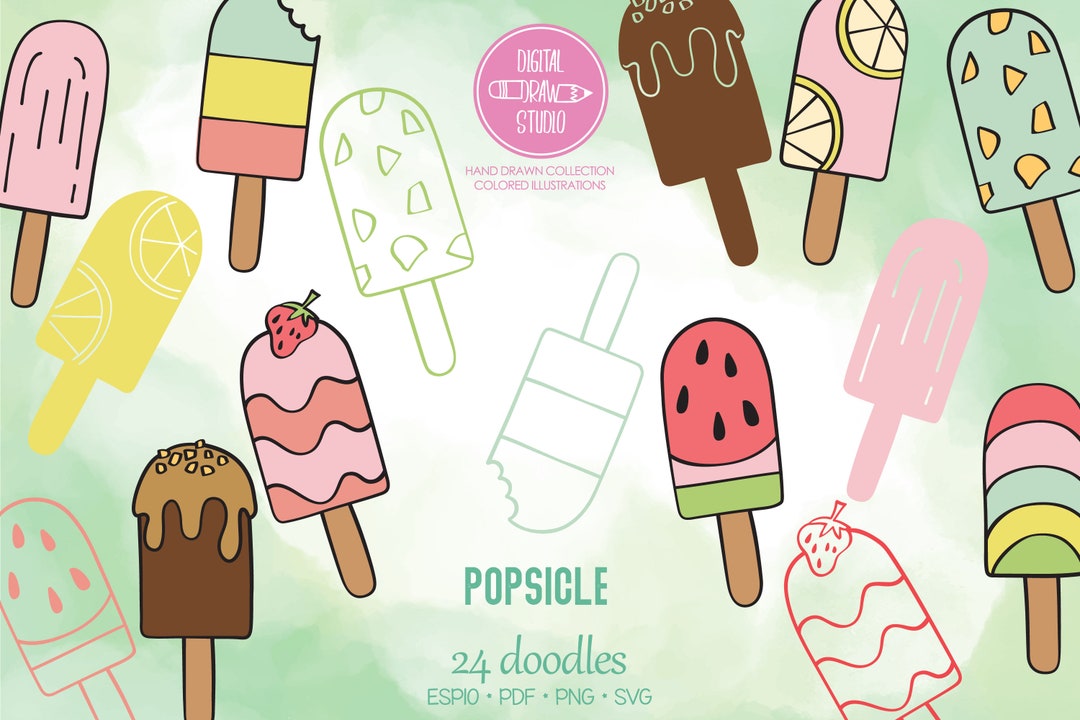 Popsicle Hand Drawn Graphic | Colorful Frozen Treat Outline Drawing ...